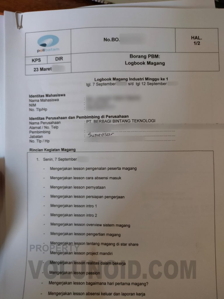 Dokumen dan Contoh Laporan Magang Politeknik Negeri Batam