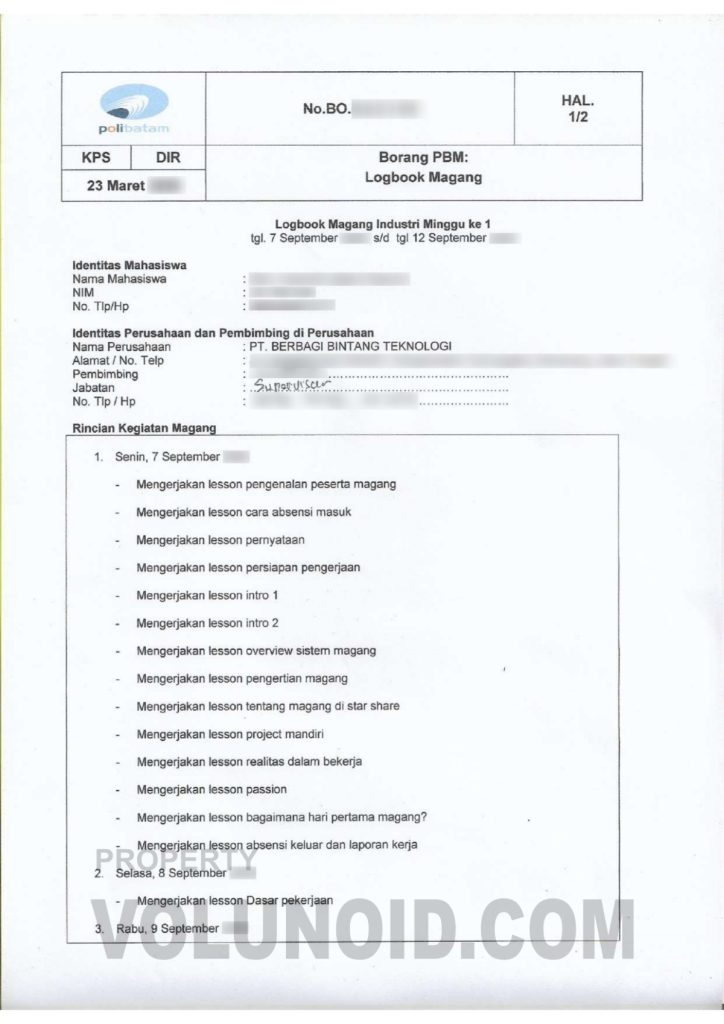 Dokumen dan Contoh Laporan Magang Politeknik Negeri Batam